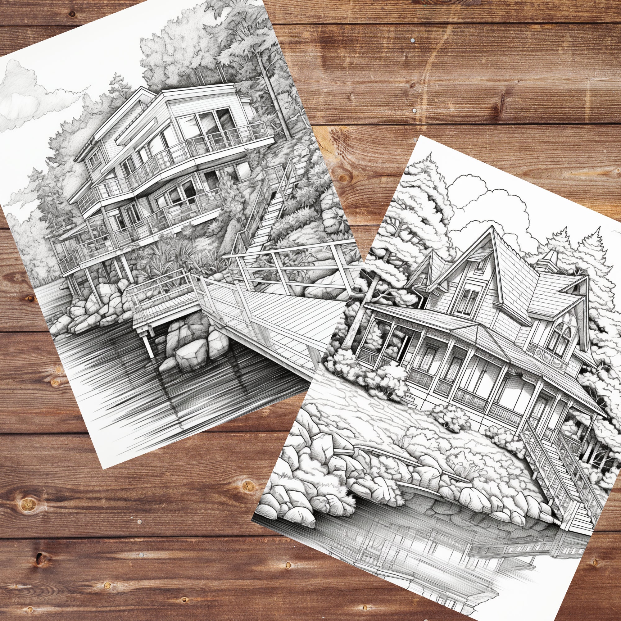 30 Lake Houses Coloring Book Printable Dream House Coloring - Etsy
