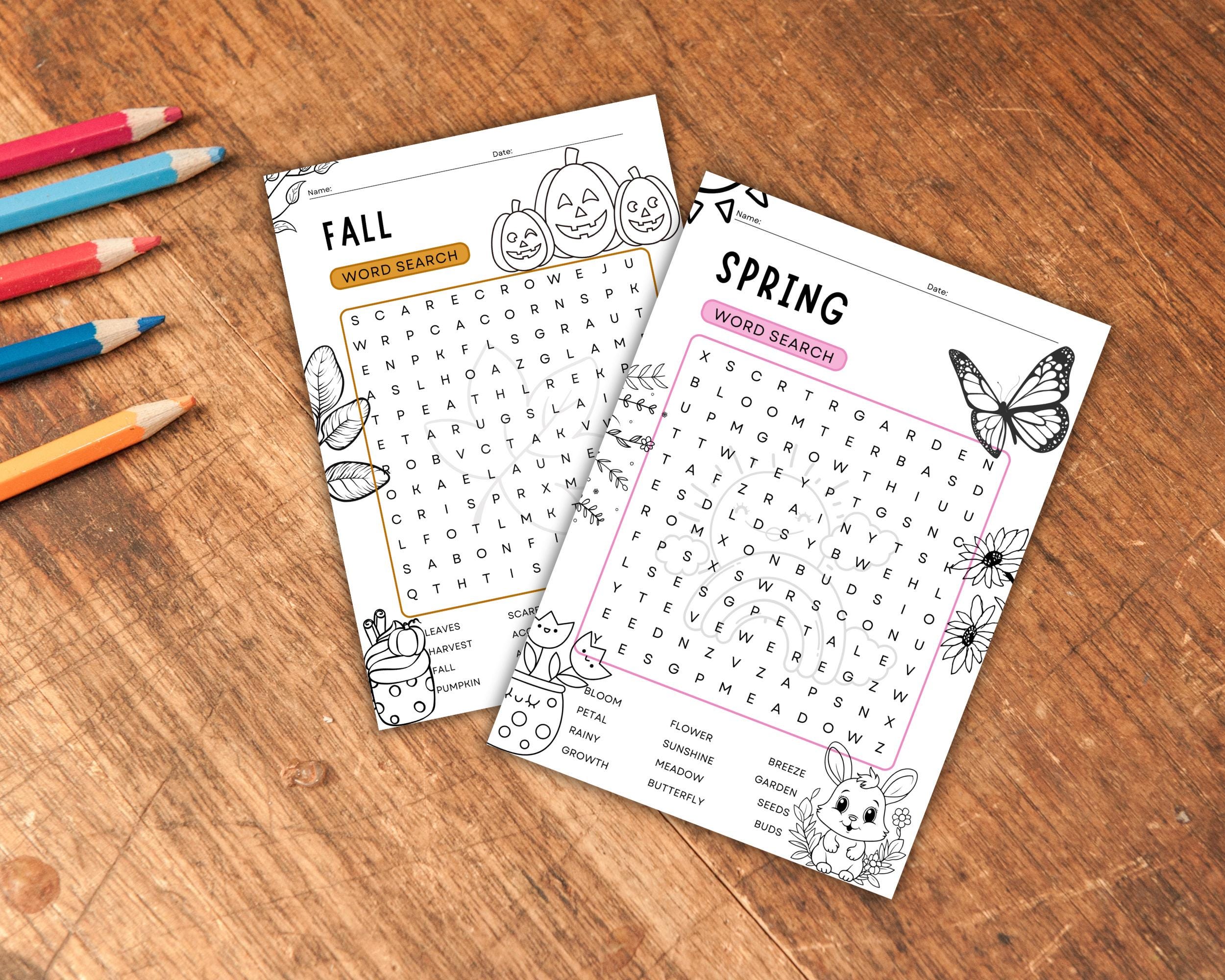 4 Colorable Seasons Word Search Puzzle, Printable Season Puzzle, Easy ...