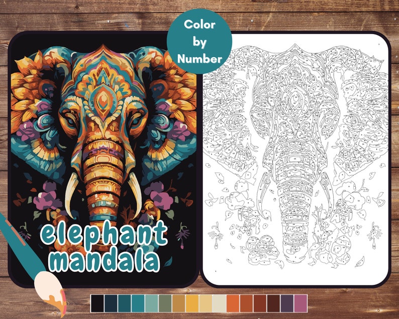 Color by Number for Adults, Elephant Mandala Paint by Number, Printable ...