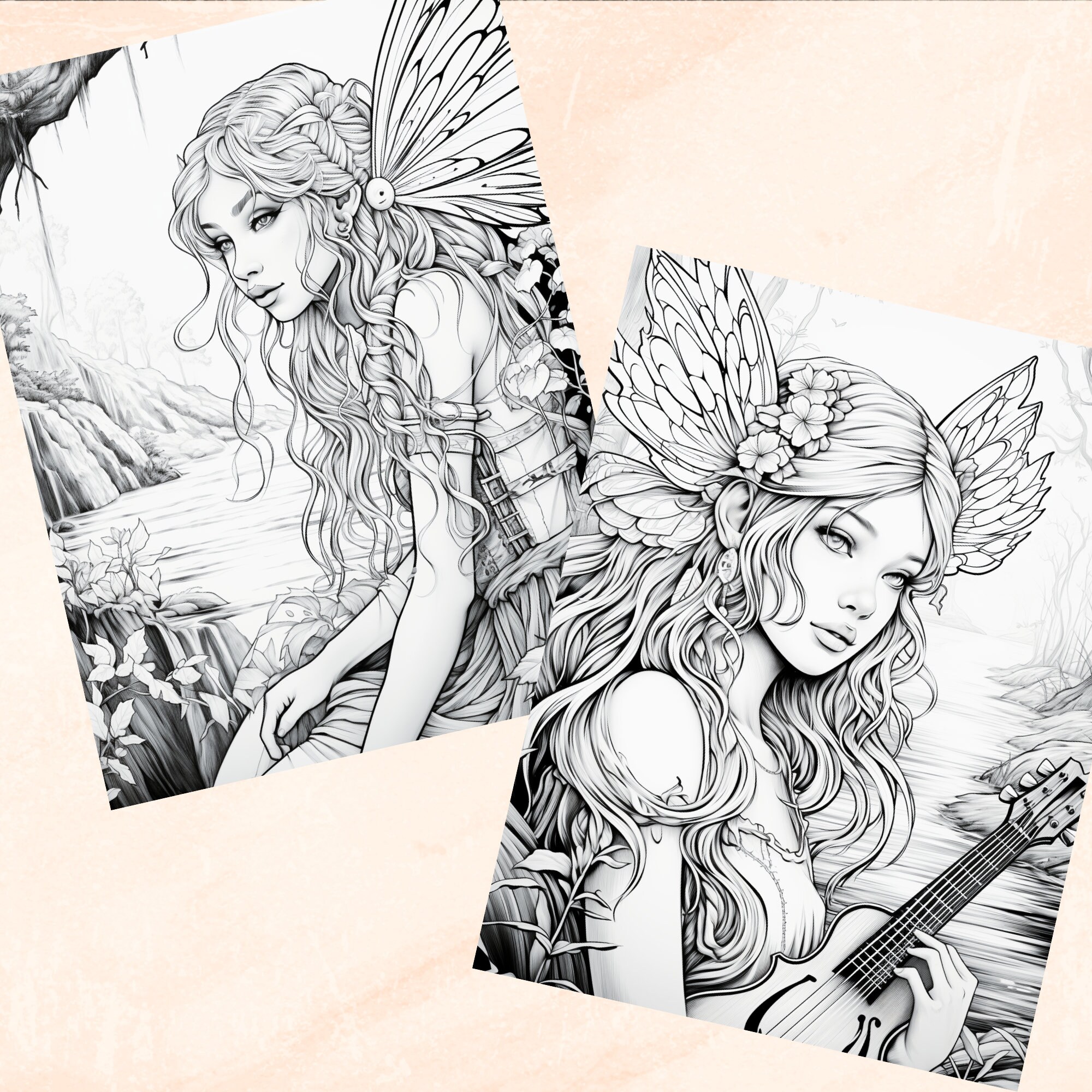 30 Forest Fairy Coloring Book, Grayscale Fantasy Printable Beautiful ...