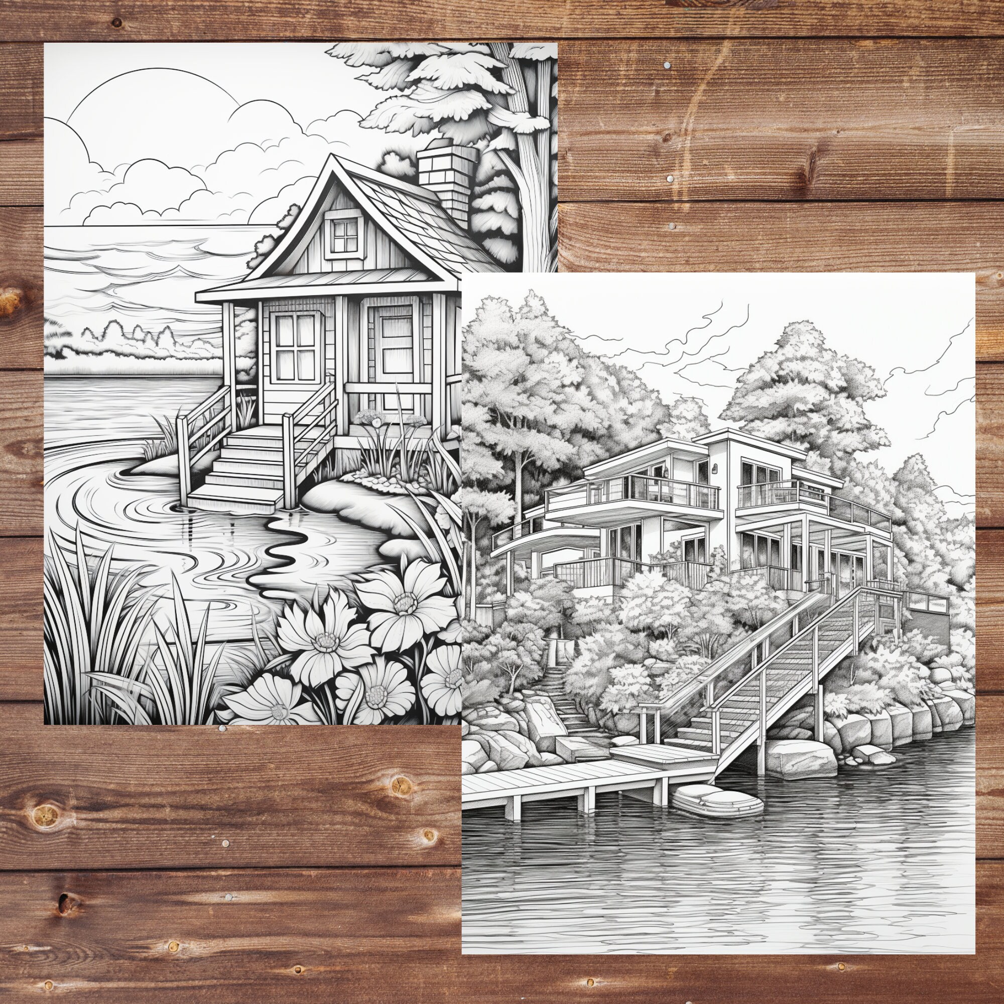 30 Lake Houses Coloring Book Printable Dream House Coloring - Etsy