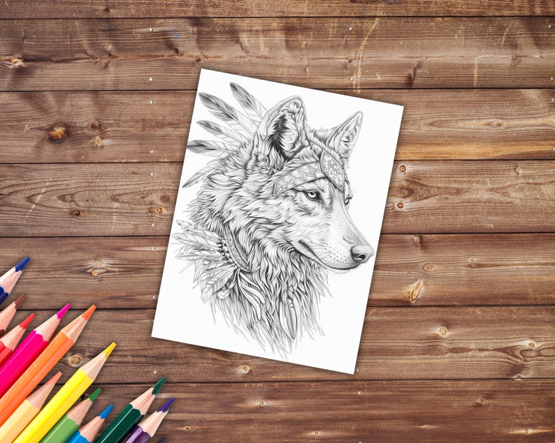 30 Native American Animals Coloring Book, Grayscale Fantasy Animals ...