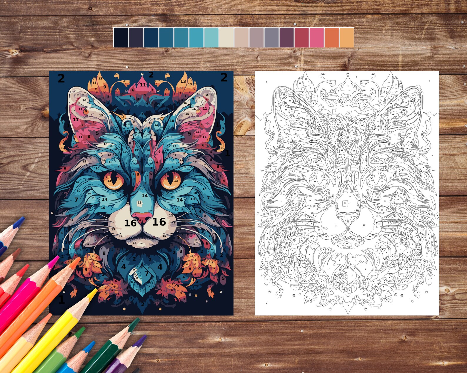 Cat Mandala Paint by Number, Color by Number for Adult, Printable ...