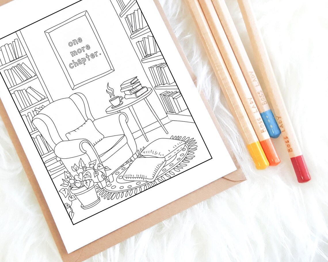 Cozy Book Corners Coloring Book, 40 Easy Clean Bookstore Library ...