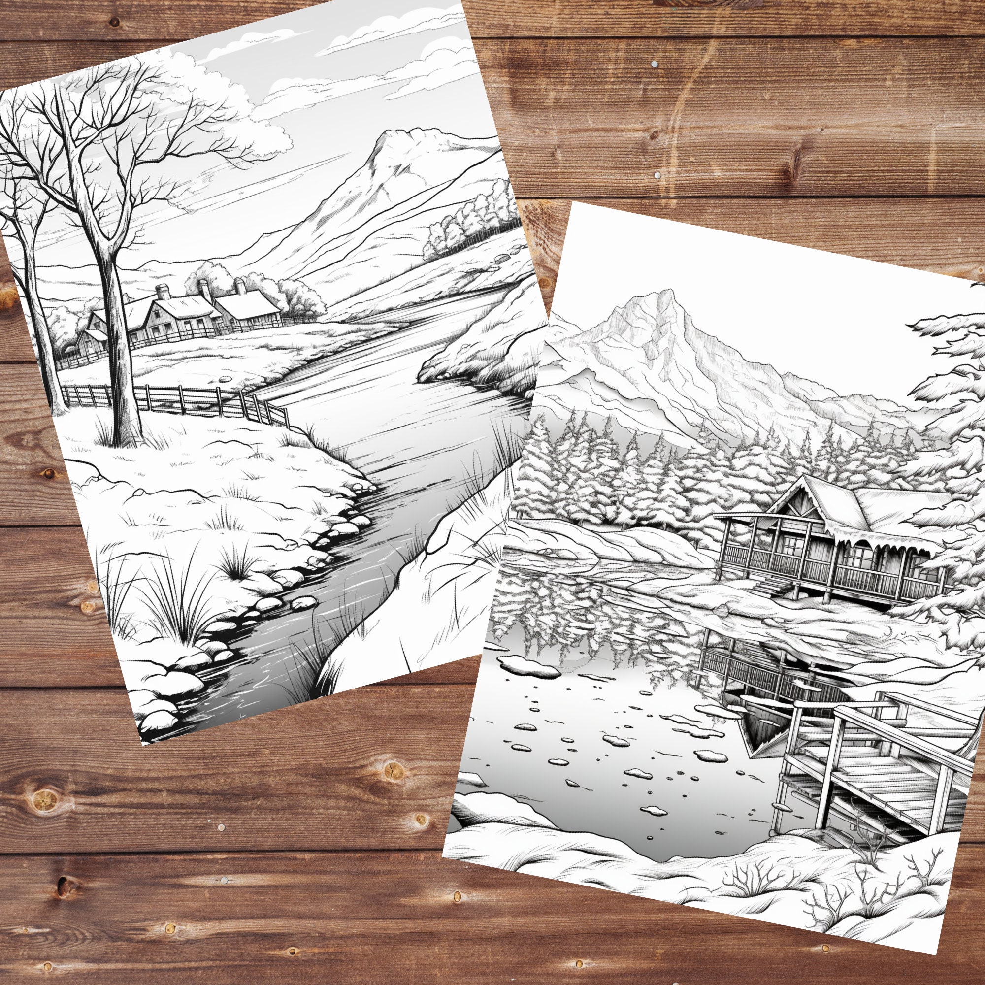 30 Winter Wonderland Coloring Book, Grayscale Printable PDF Winter ...
