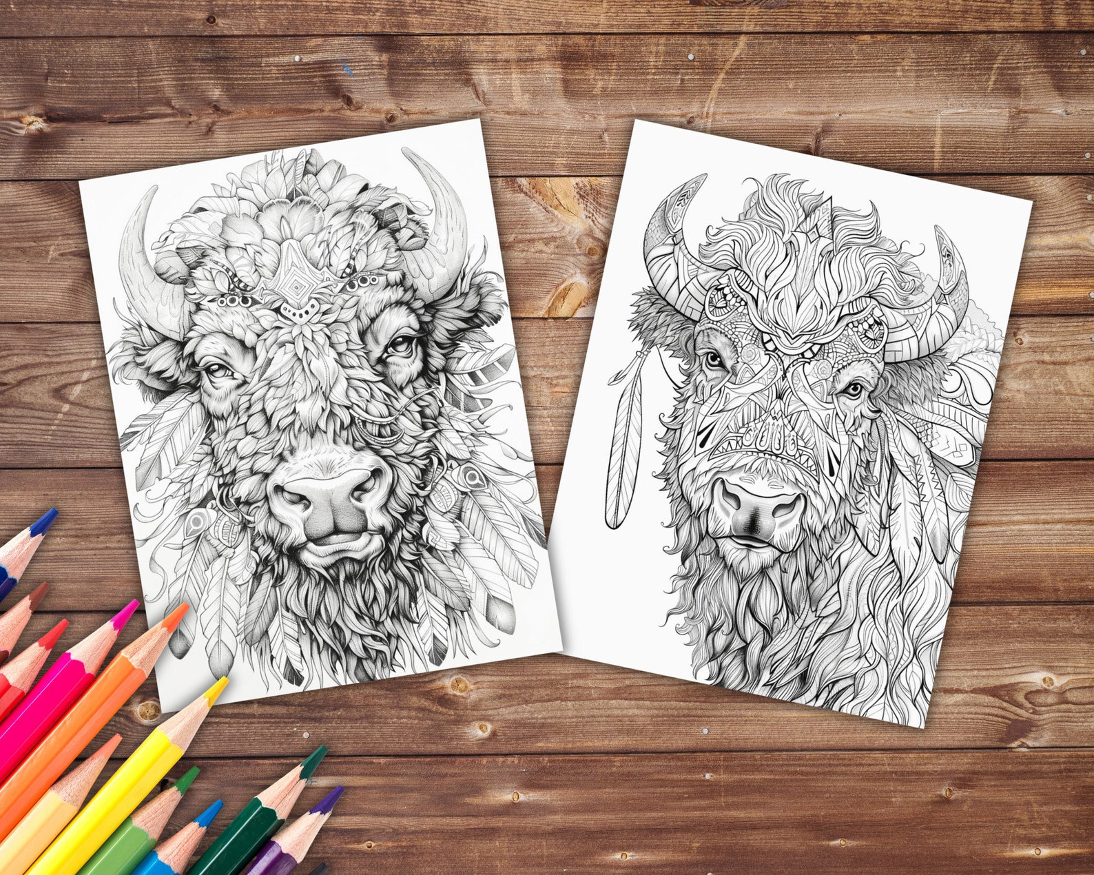 30 Native American Animals Coloring Book, Grayscale Fantasy Animals ...