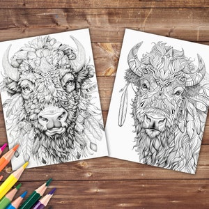 30 Native American Animals Coloring Book, Grayscale Fantasy Animals ...