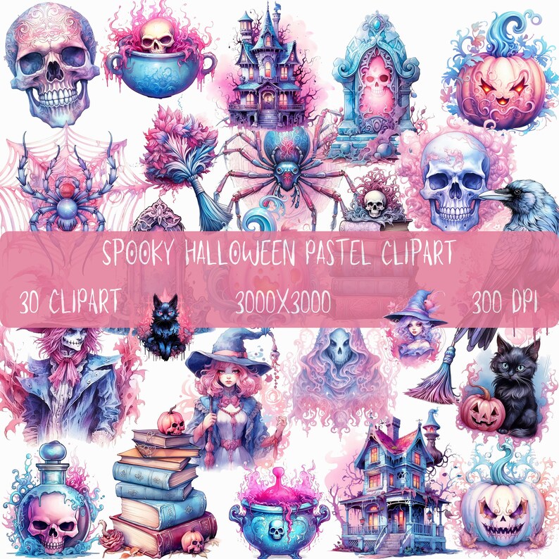30 Spooky Halloween Pastel Clipart Bundle Pastelloween Cute - Etsy