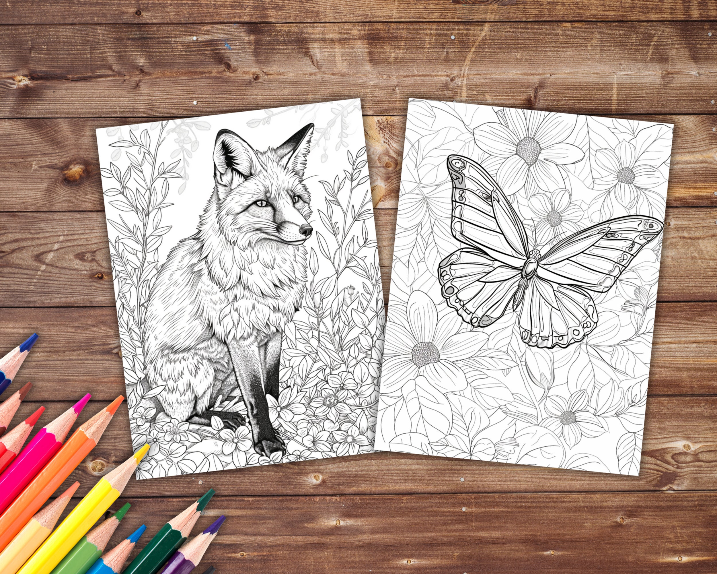 30 Spring Animals Coloring Book, Grayscale Animals and Flowers Coloring ...
