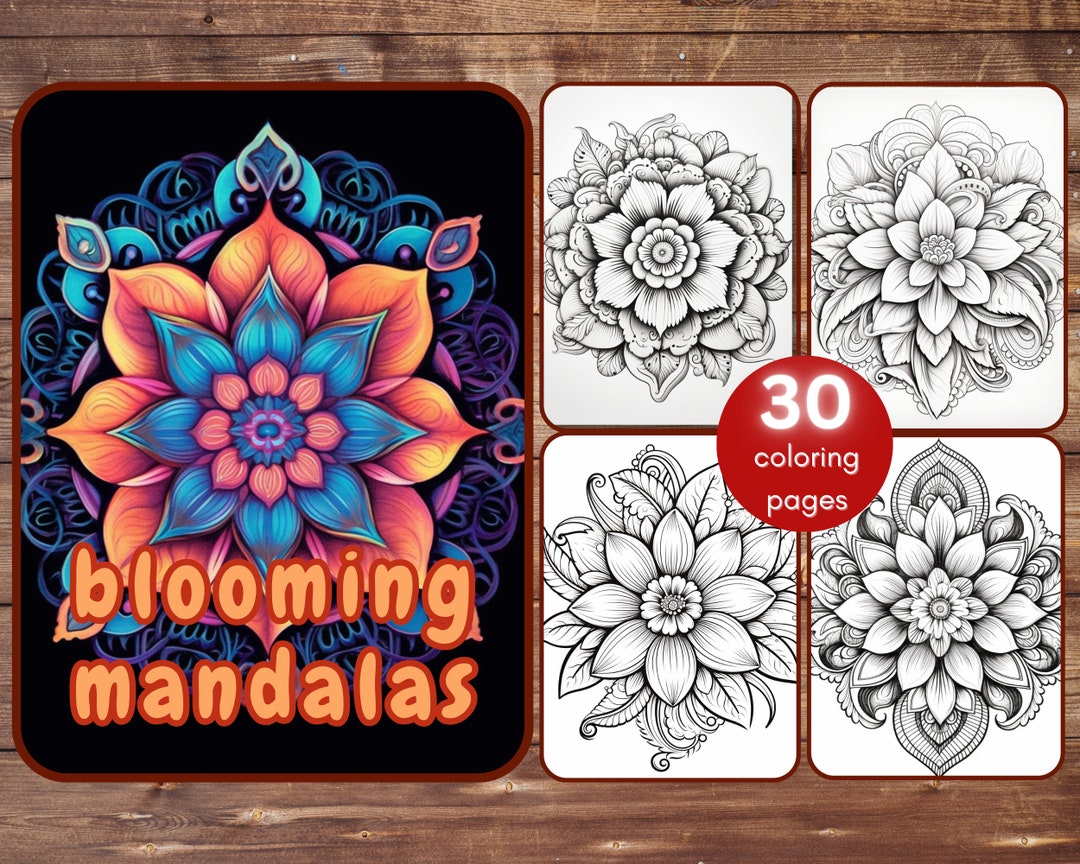 30 Blooming Mandalas Coloring Book, Mandala Inspired Flowers Coloring ...