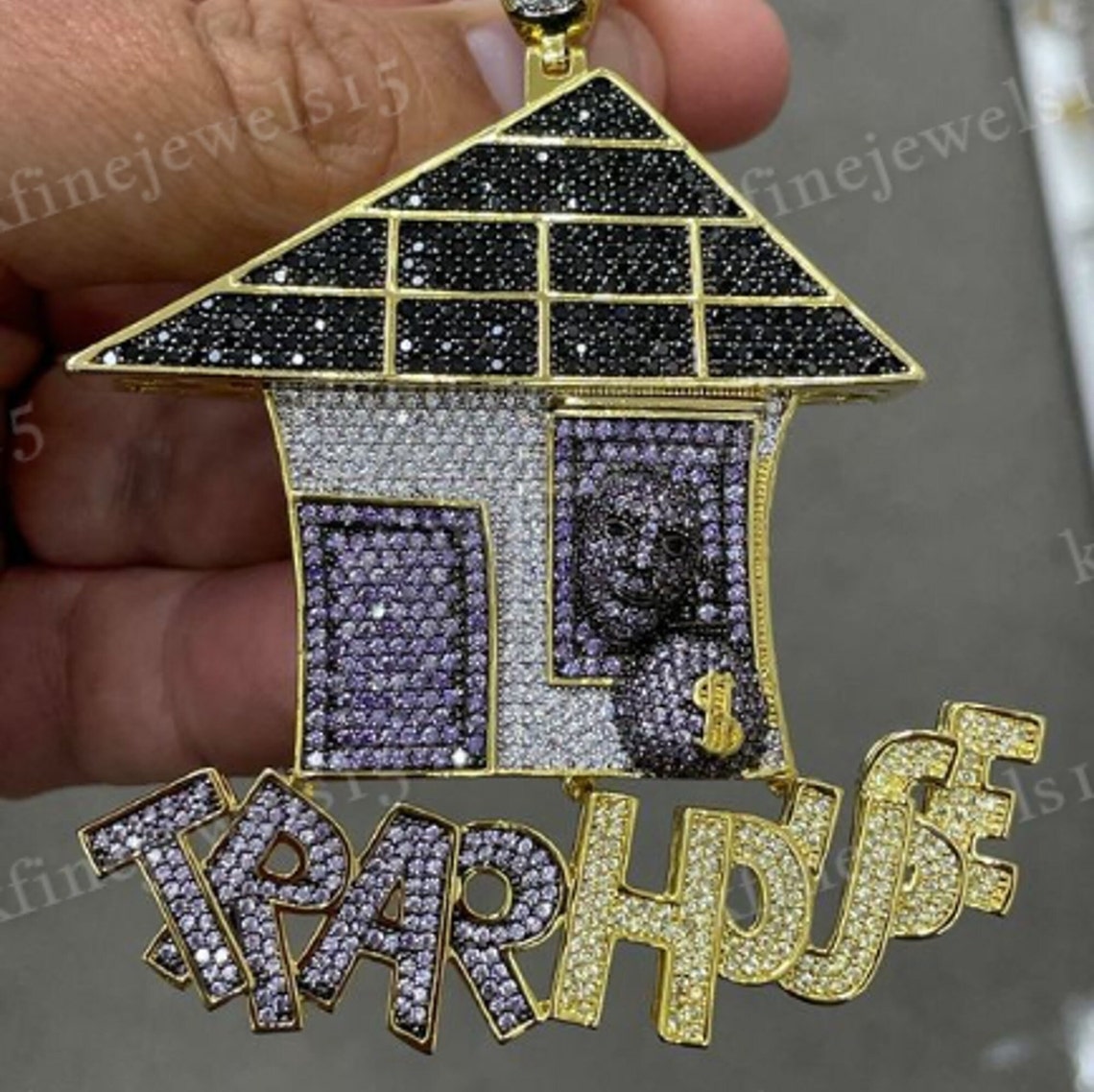 Multi Color Cubic Zirconia Mens TRAP HOUSE Pendant, Hip Hop House Trap ...