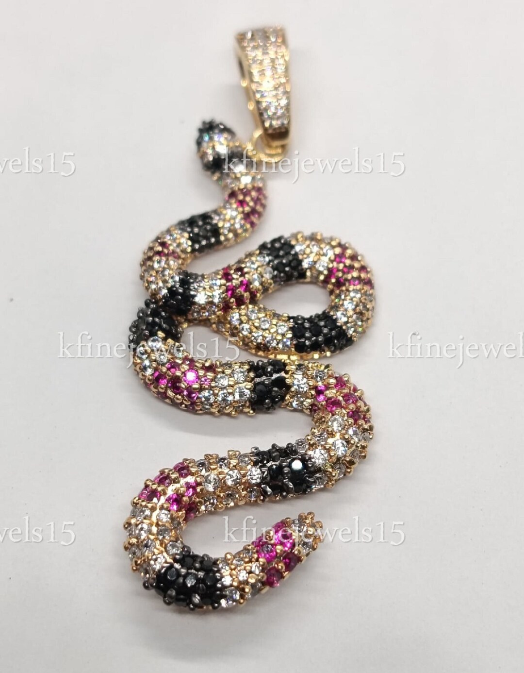Multi Color Diamond Snake Pendant, 2ct Round Cut Red Ruby Snake Men's ...