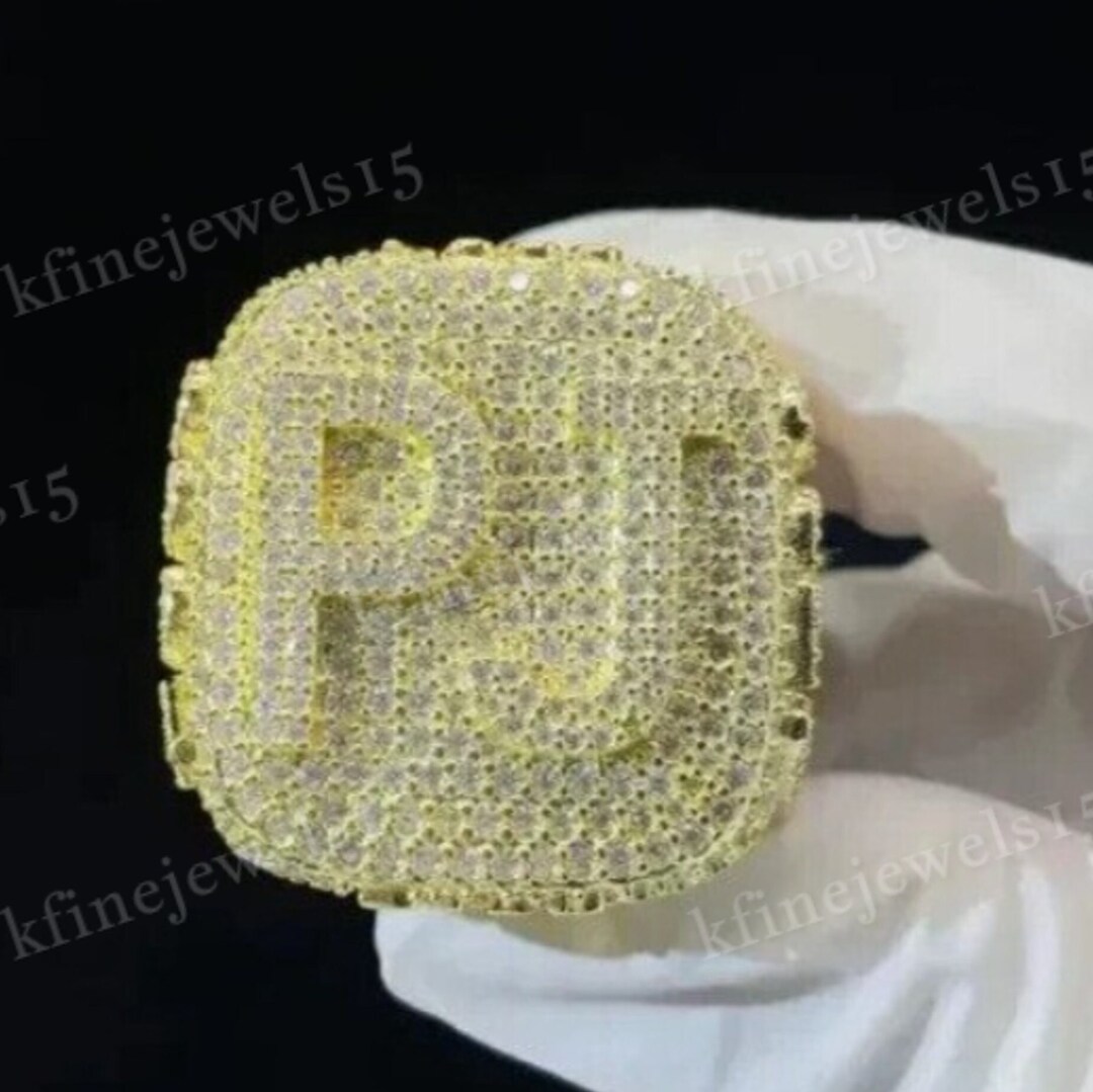 Round Diamond Customize Men's Letter Ring, Custom Name Number Pendant ...