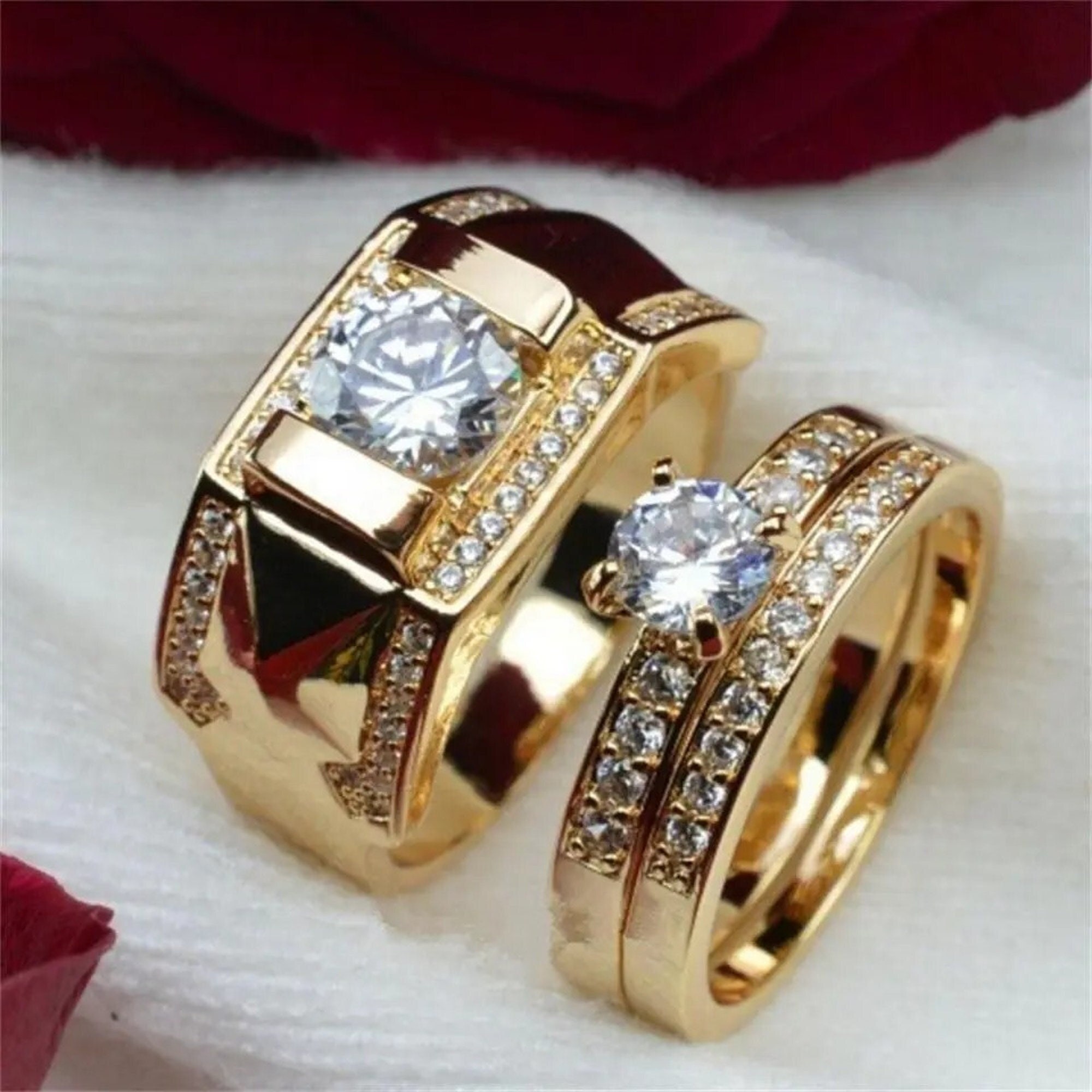 Engagement Wedding His-her Trio Ring Set Pair, Bridal Band Engagement ...
