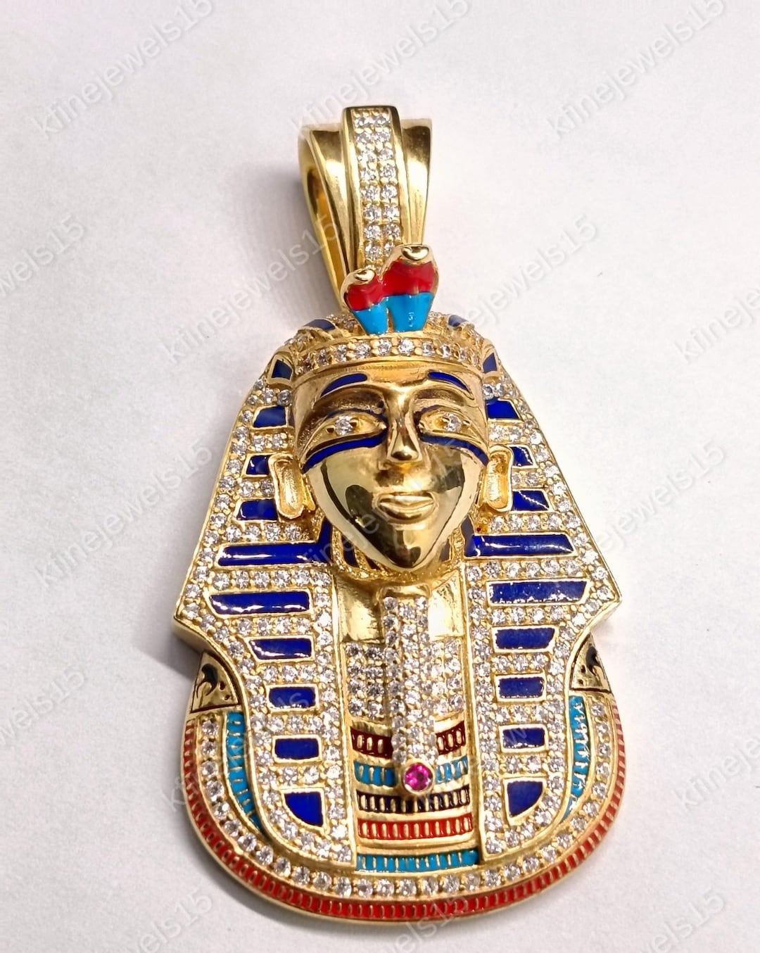 Men's Egyptian Pharaoh King, Round Cut Diamond, 14K Yellow Gold Plated ...