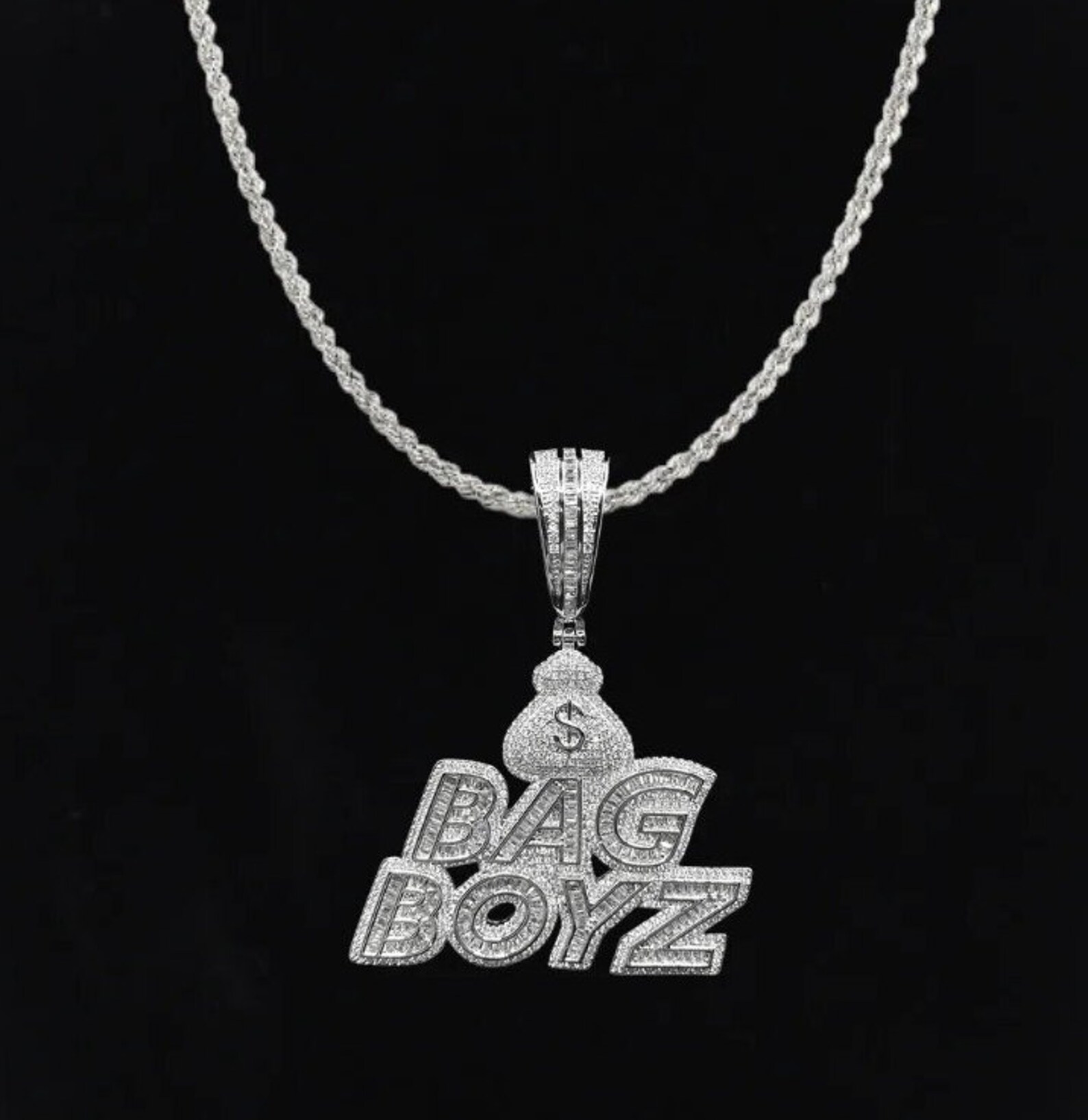 BAG BOYZ With MONEYBAG Diamond Pendant, Baguette & Round Cut Diamond ...