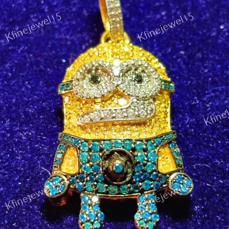 Hand Made,3d Minion Cartoon,multi Color Round Cut Diamond,pendant for ...
