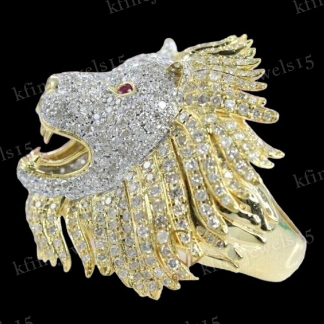 Men's Lion Head Ring, Animal Lover Ring for Men, Lion Diamond Ring ...