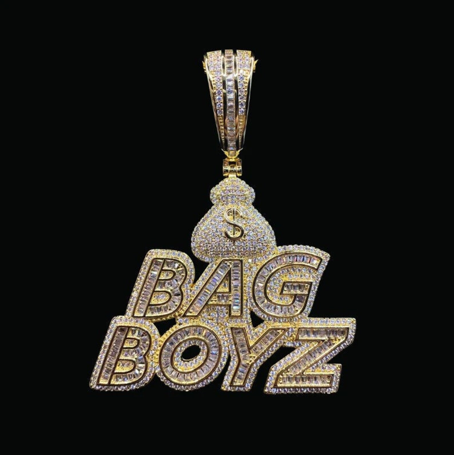 BAG BOYZ With MONEYBAG Diamond Pendant, Baguette & Round Cut Diamond ...