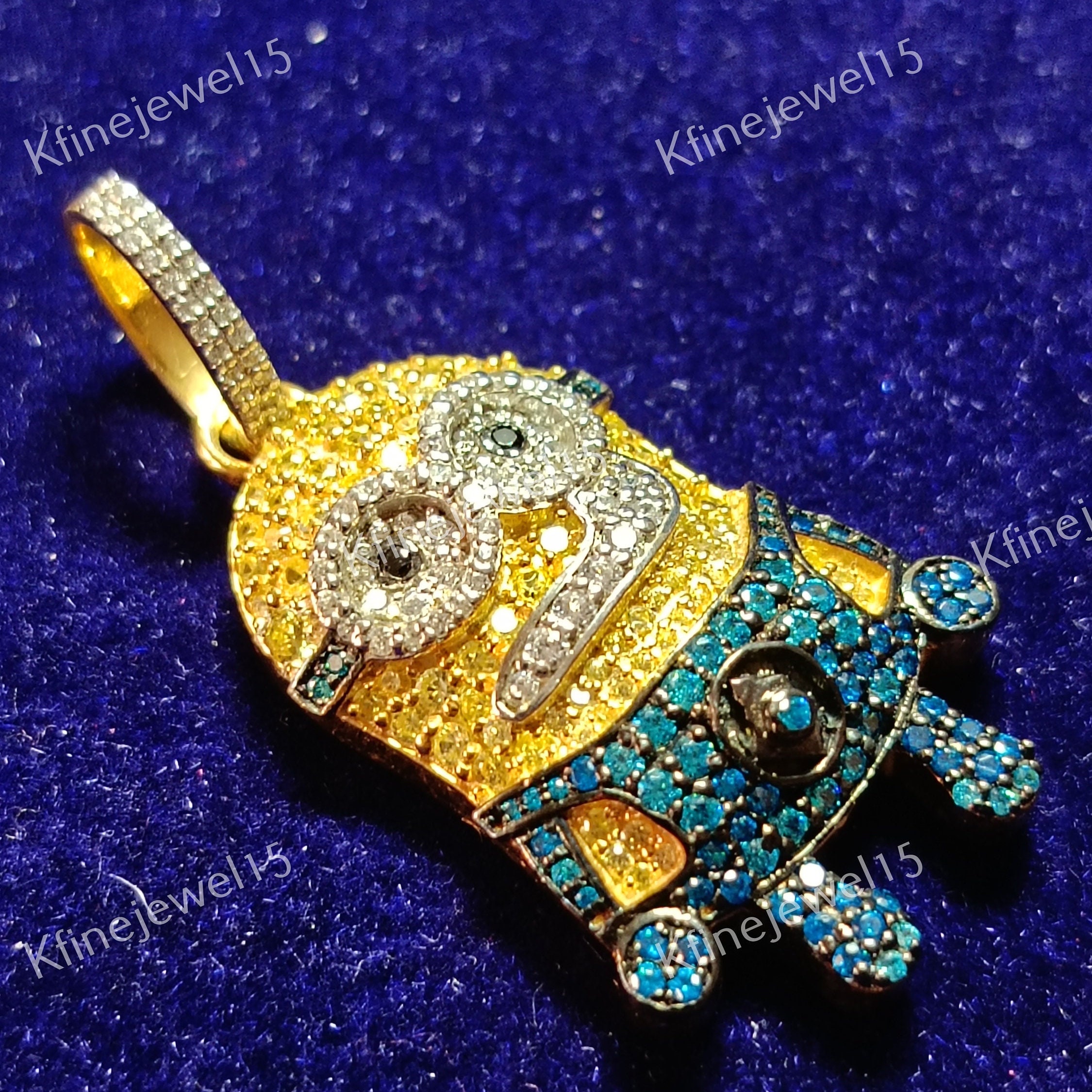 Hand Made,3d Minion Cartoon,multi Color Round Cut Diamond,pendant for ...