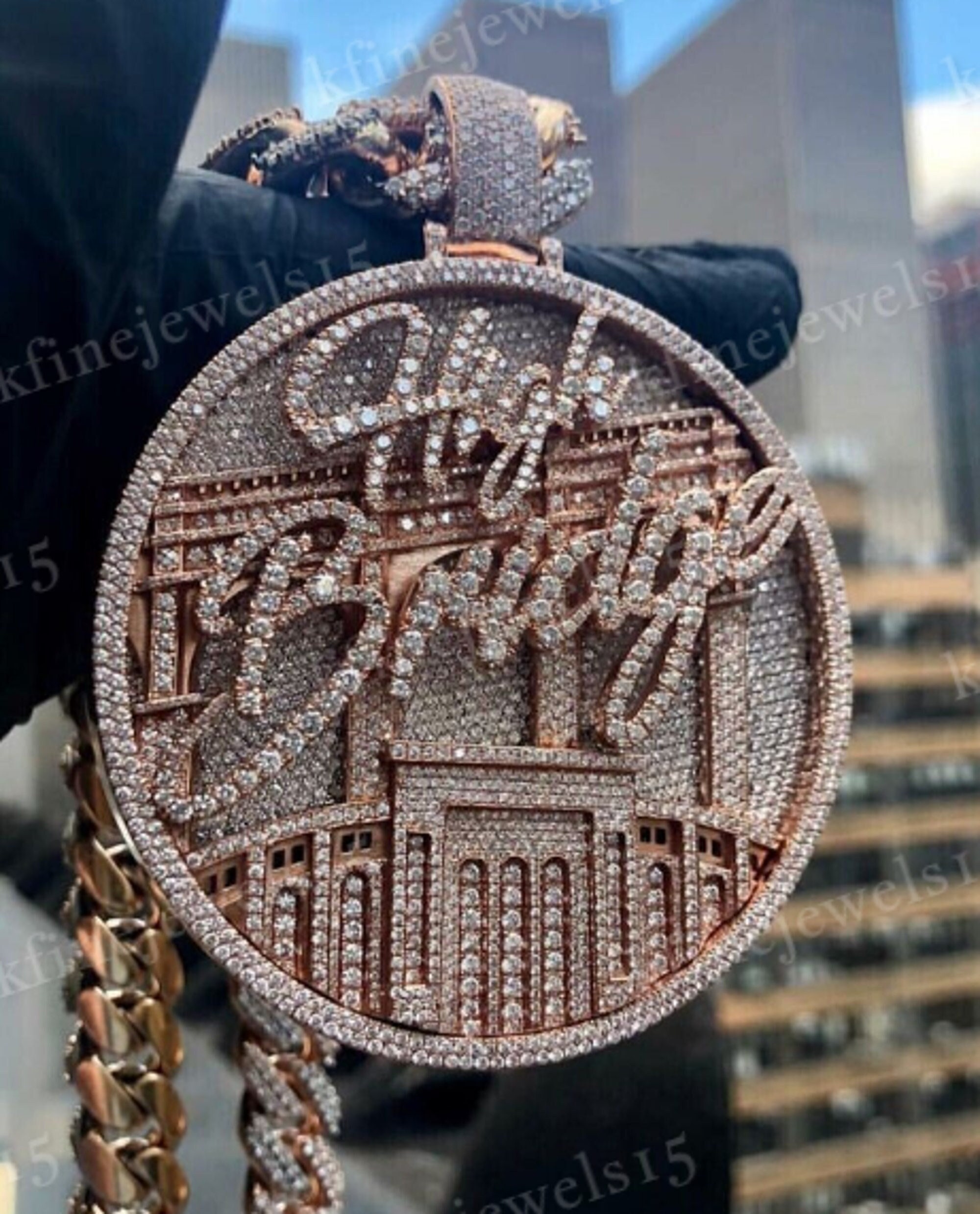 Large Round Customize High Bridge Name Pendant, Initial Custom Men's ...