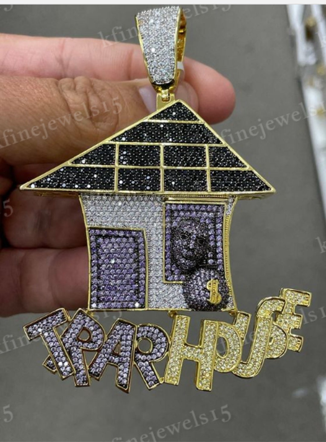 Multi Color Cubic Zirconia Mens TRAP HOUSE Pendant, Hip Hop House Trap ...