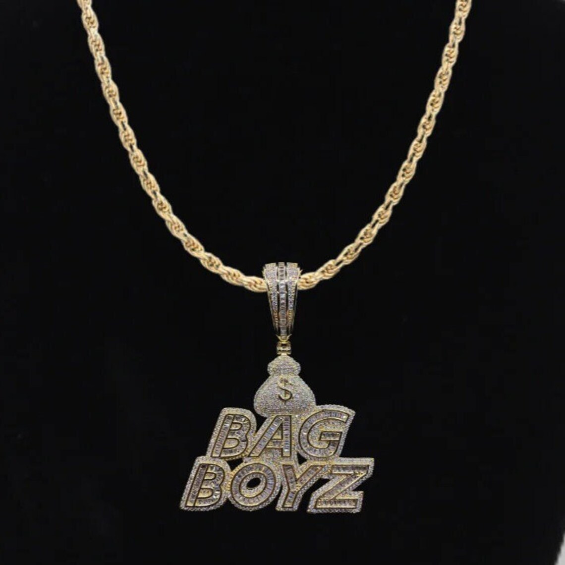 BAG BOYZ With MONEYBAG Diamond Pendant Baguette & Round Cut - Etsy