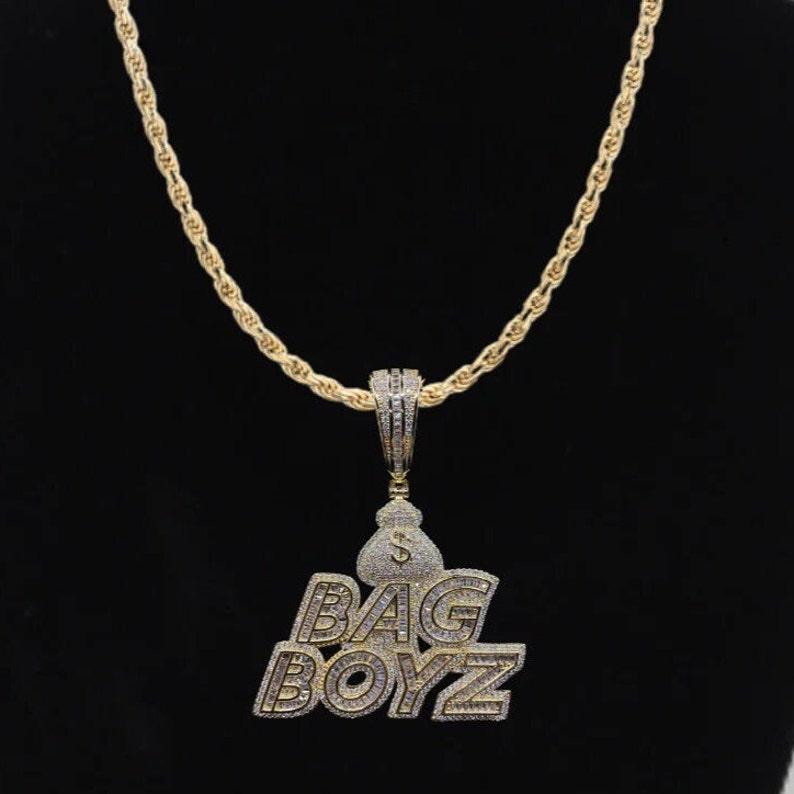 BAG BOYZ With MONEYBAG Diamond Pendant, Baguette & Round Cut Diamond ...