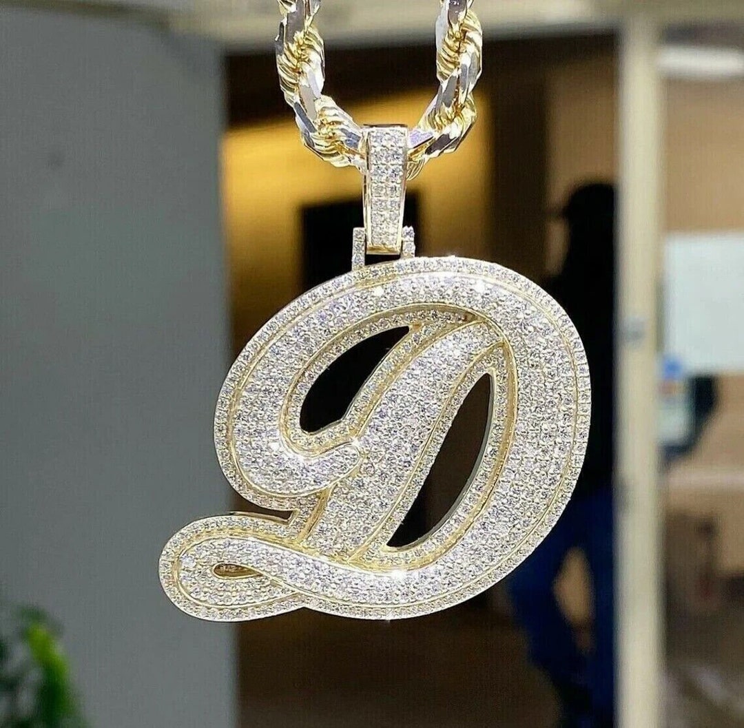 Custom "d" Letter Pendant,14k Yellow Gold Plated,round Diamond, Initial ...