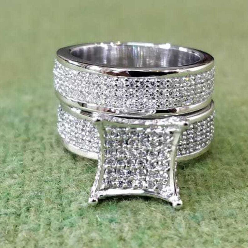 Diamond Trio His Her Engagement Ring Wedding Band Trio Ring Set 14k ...