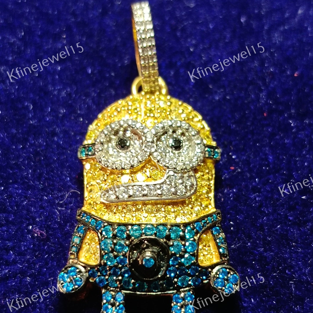 Hand Made,3d Minion Cartoon,multi Color Round Cut Diamond,pendant for ...