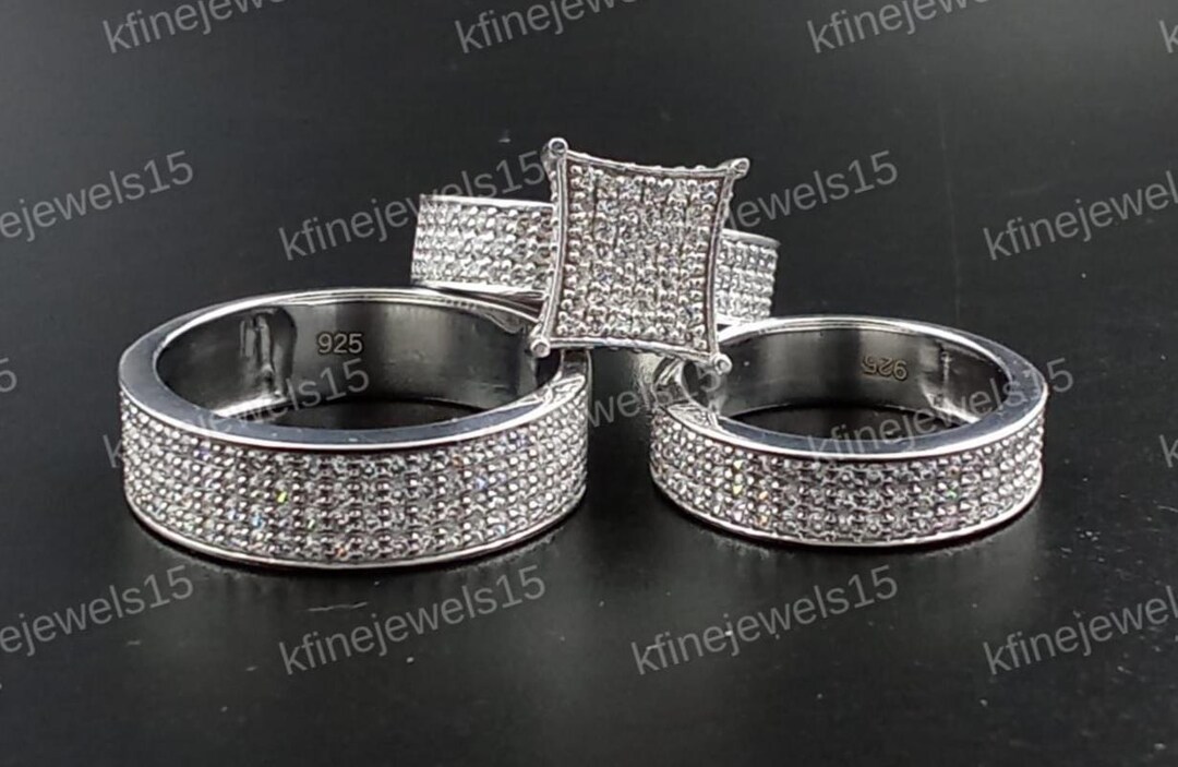 Diamond Trio His Her Engagement Ring Wedding Band Trio Ring Set 14k ...