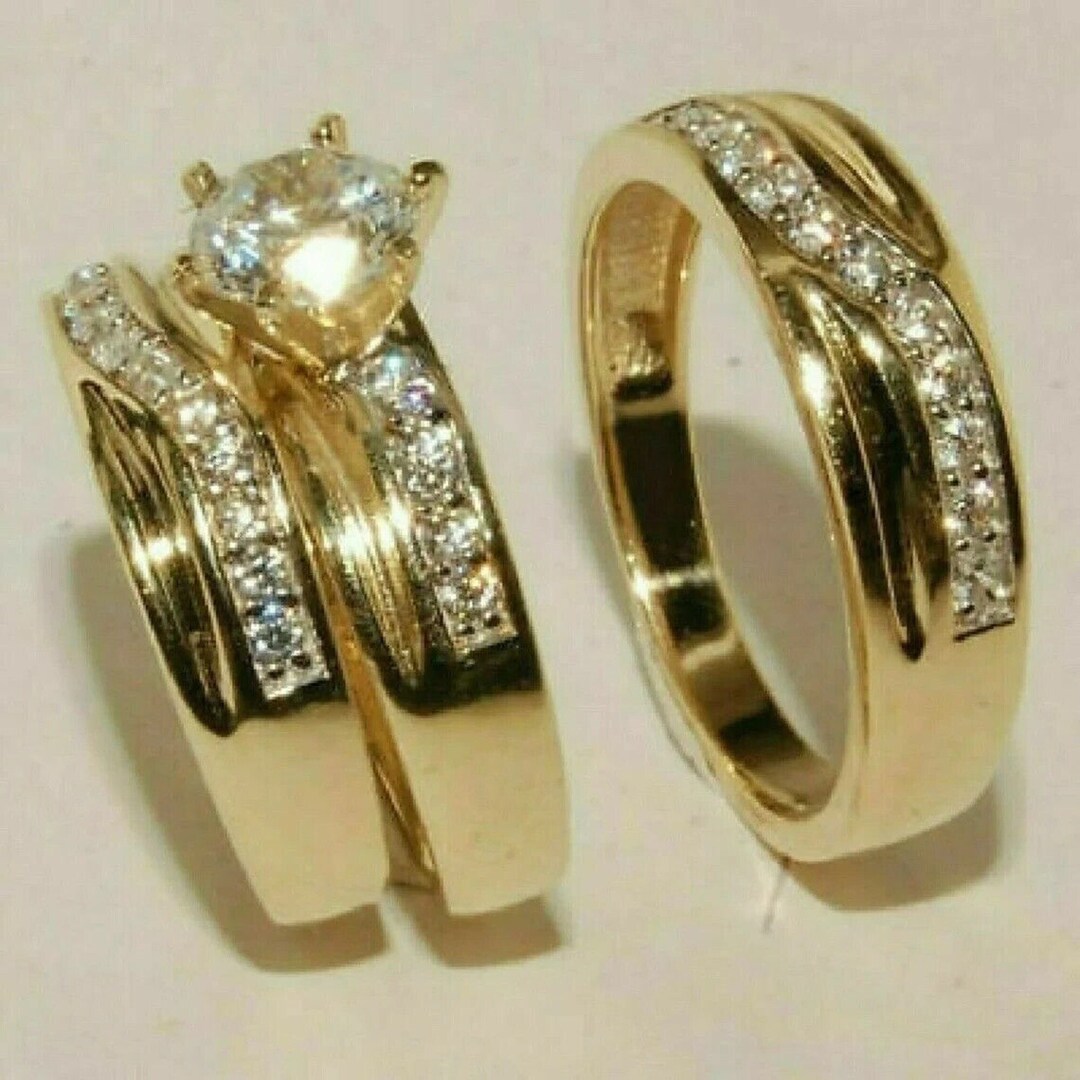 Wedding Trio Sets, Diamond Wedding His & Her Band Trio Ring Set,925 ...