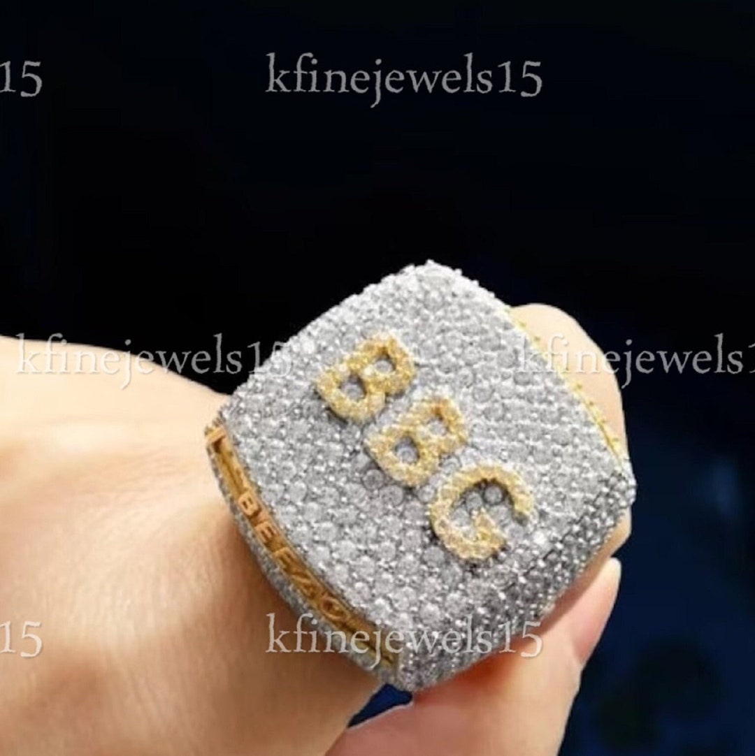 Men's 3.00ct Round Cut Diamond BBC Custom Letter Ring, 14K Two Tone ...