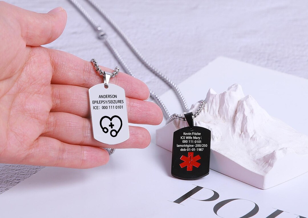 Personalized Medical ID Tag Necklace ,custom Medical Info Pendant,id ...