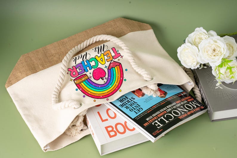 Custom Teacher Tote Bag Canvas and Burlap Personalized for Teachers ...