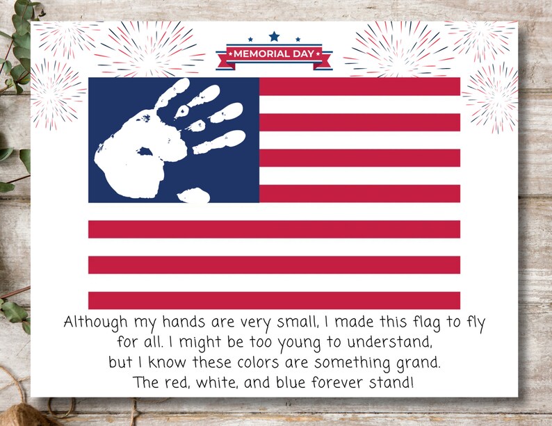 Memorial Day Handprint Printable | Memorial Day Flag Craft | Instant ...