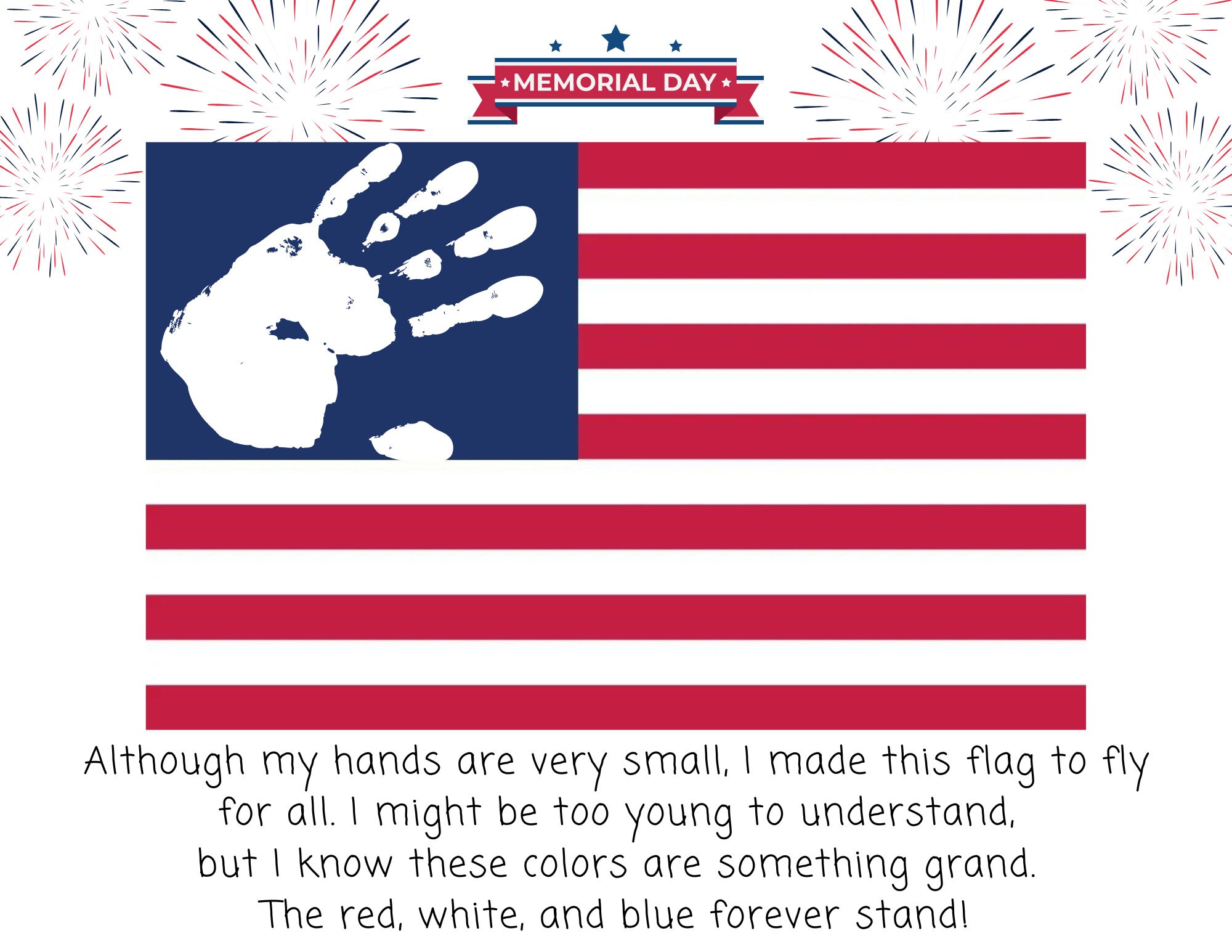 Memorial Day Handprint Printable | Memorial Day Flag Craft | Instant ...
