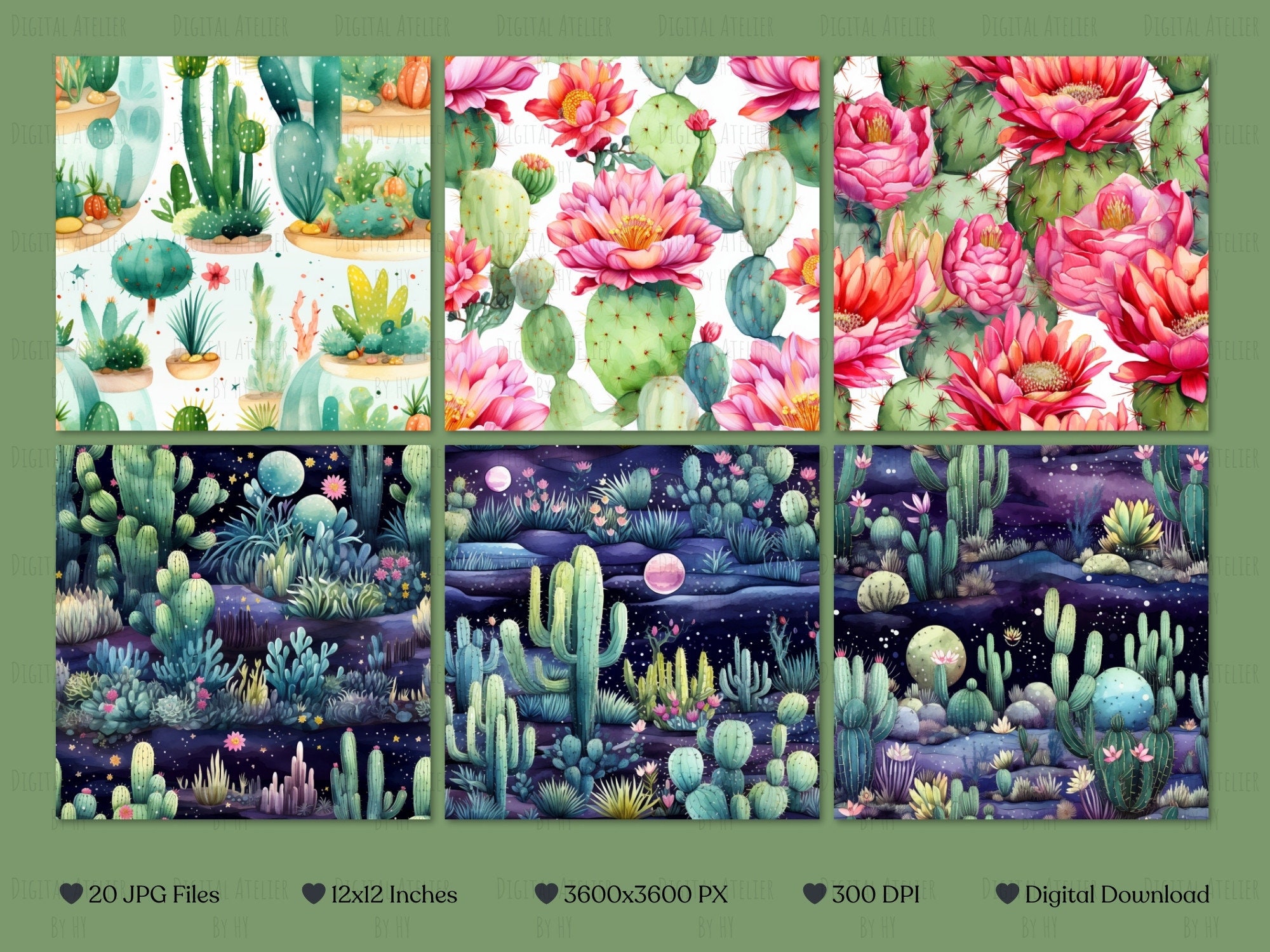 Seamless Cactus Digital Paper Pack. Digital Download. - Etsy