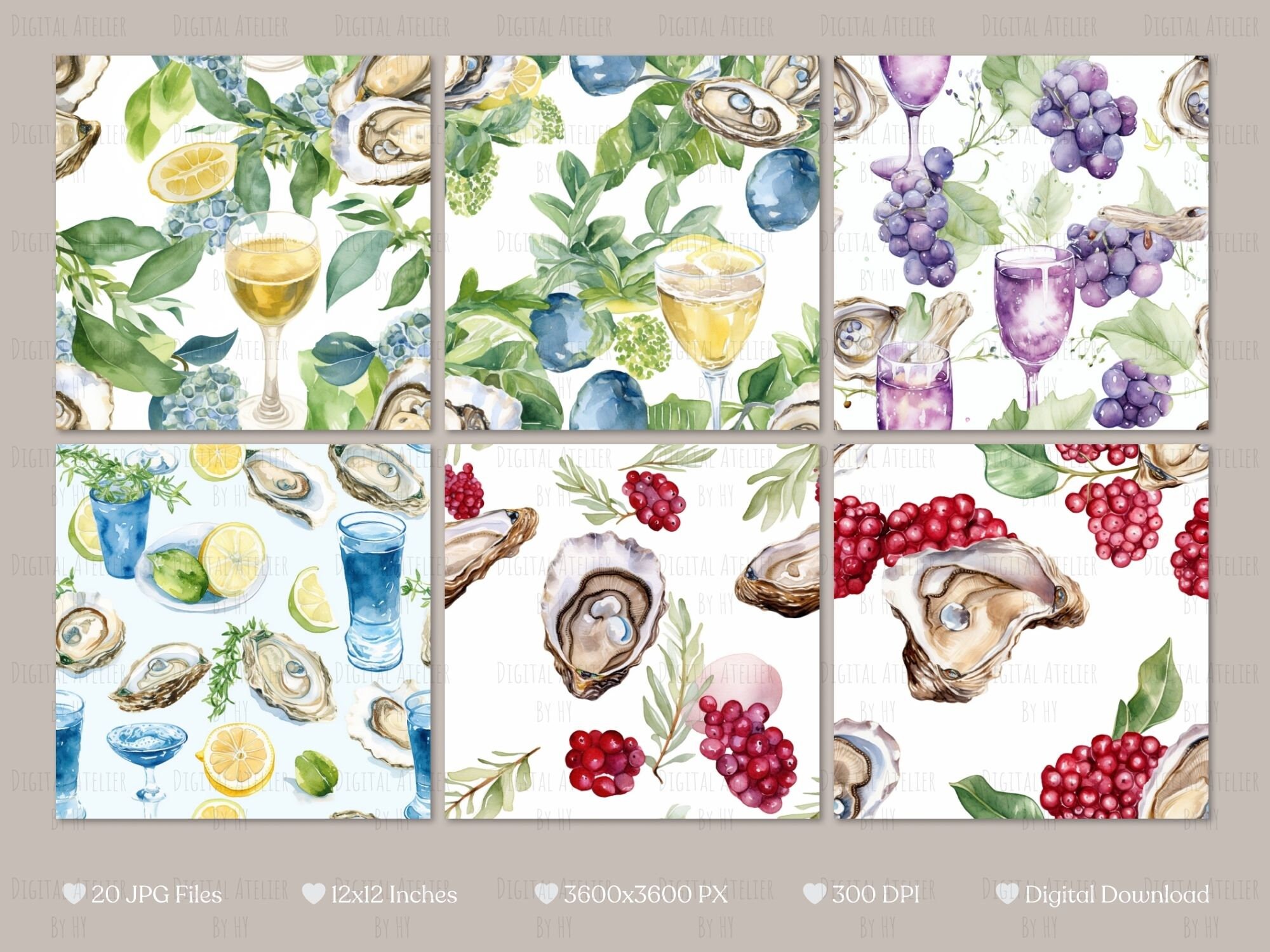 Seamless Oyster Digital Paper Pack. Digital Download. - Etsy