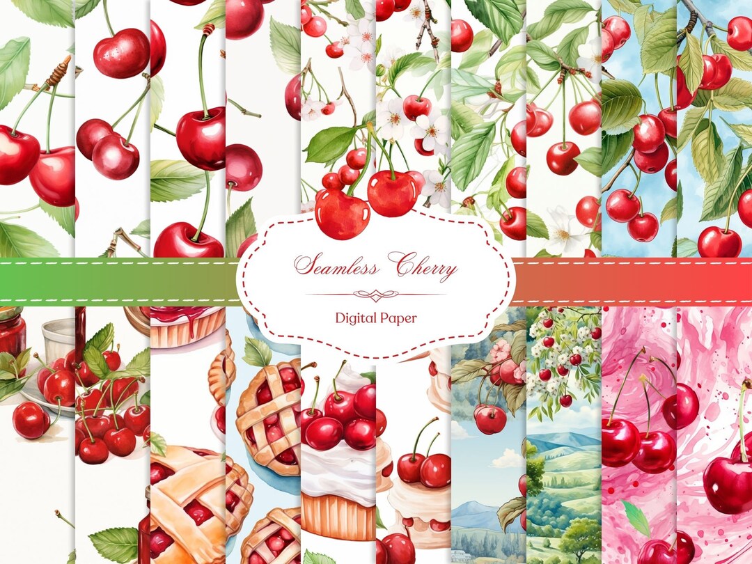 Seamless Cherry Digital Paper Pack. Digital Download. - Etsy