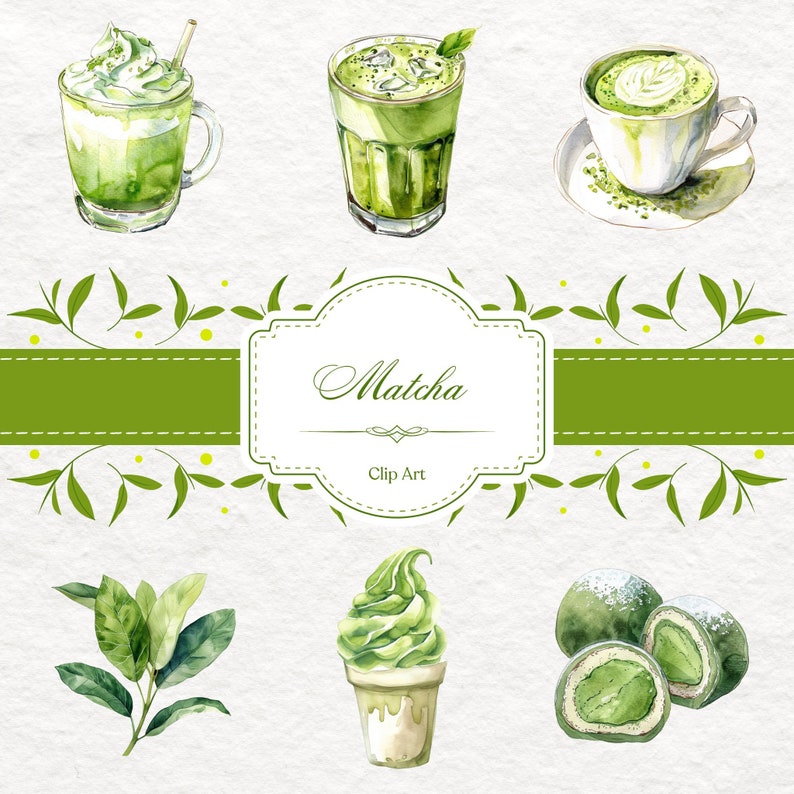 Matcha Green Tea Dessert Clipart. PNG. Digital Download. - Etsy