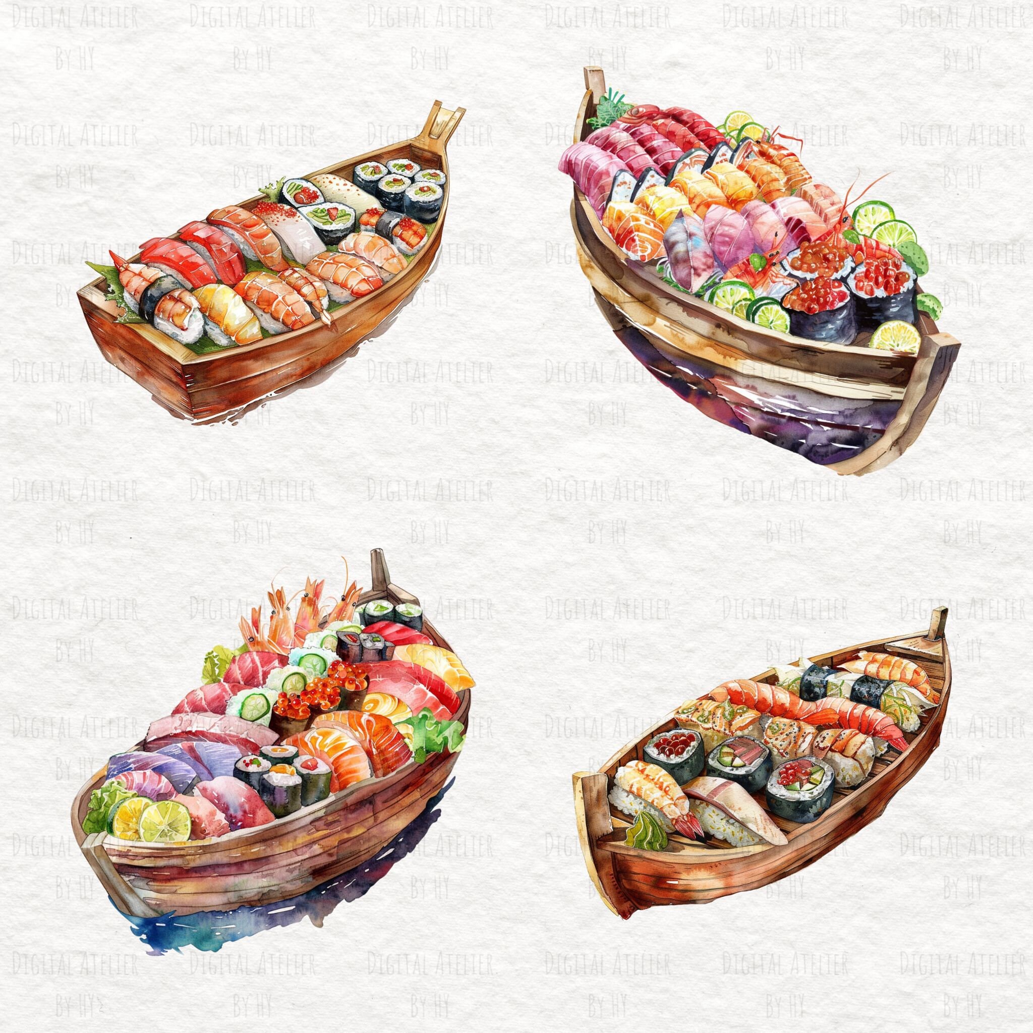Watercolour Sushi Sashimi Clipart. PNG. Digital Download. - Etsy