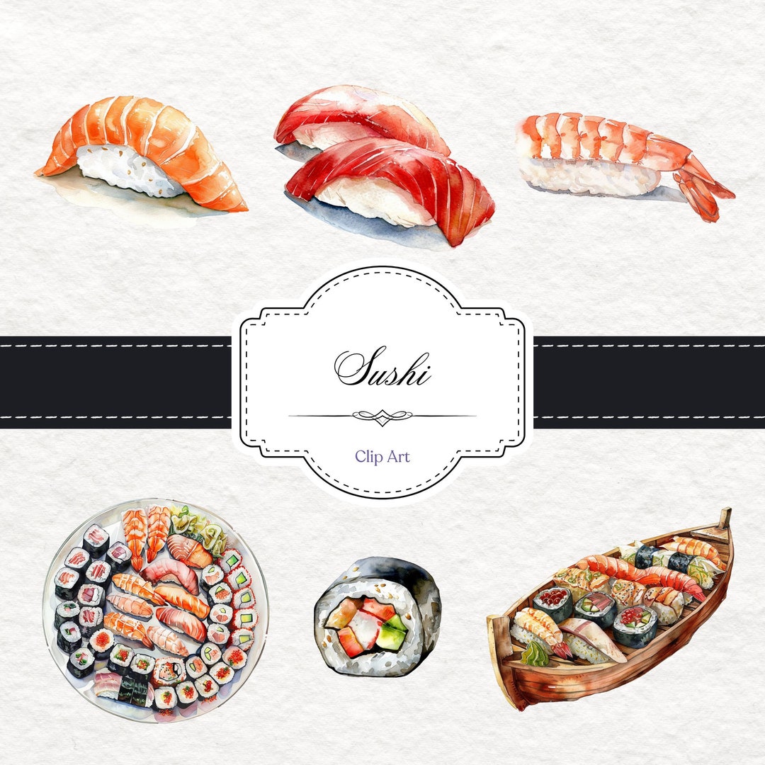 Watercolour Sushi Sashimi Clipart. PNG. Digital Download. - Etsy