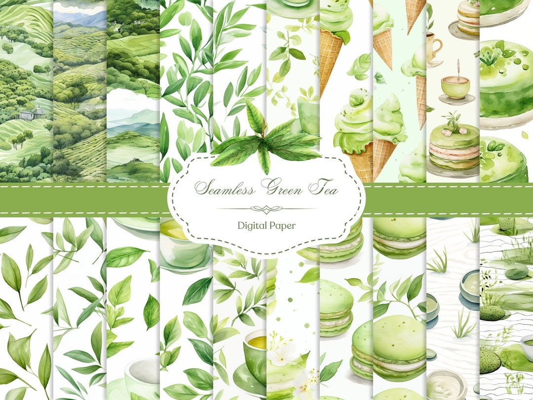 Seamless Green Tea Digital Paper Pack. Digital Download. - Etsy