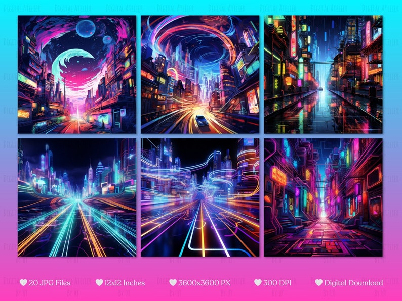 Neon City Digital Paper Pack. Digital Download. - Etsy
