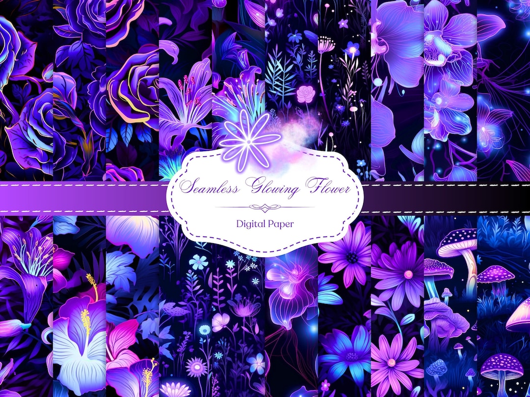 Seamless Glowing Flowers (purple) - Digital Paper Pack. Digital ...