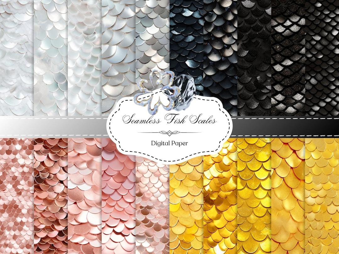 Seamless Fish Scales Metallic Digital Paper Pack. Digital Download. - Etsy