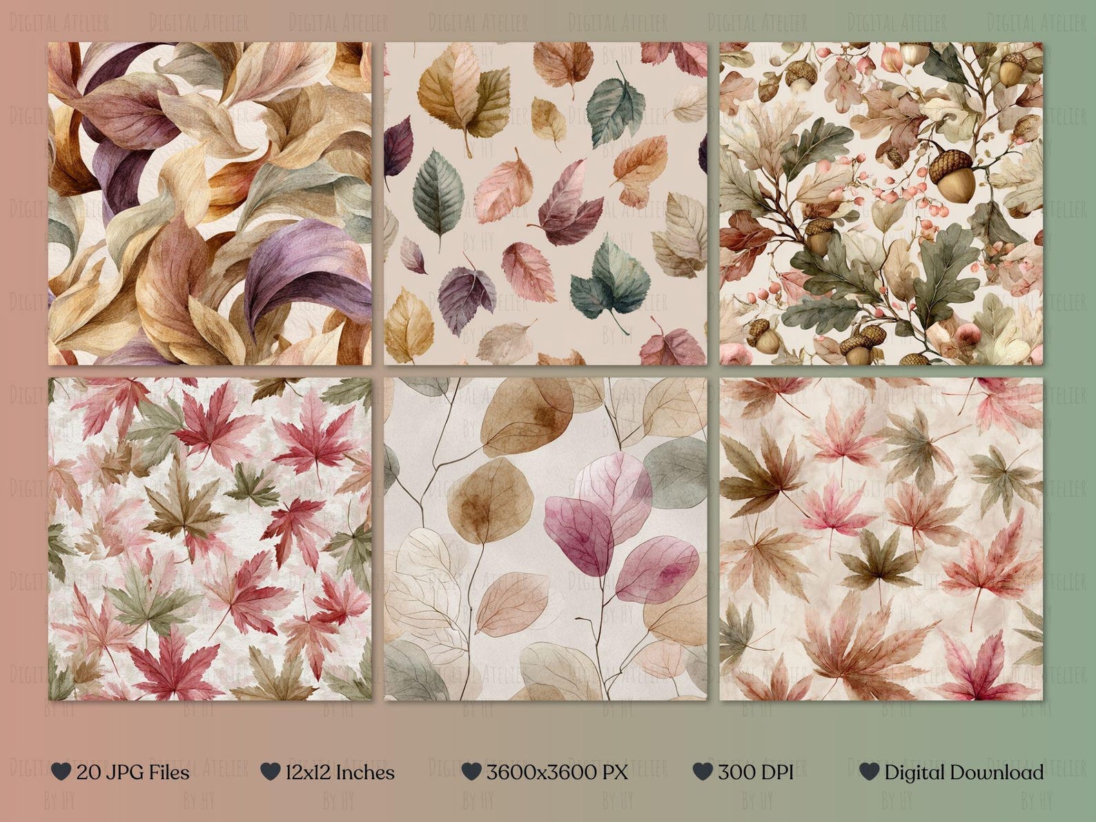 Watercolor Falling Leaves Seamless Digital Papers | Soft & Neutral ...