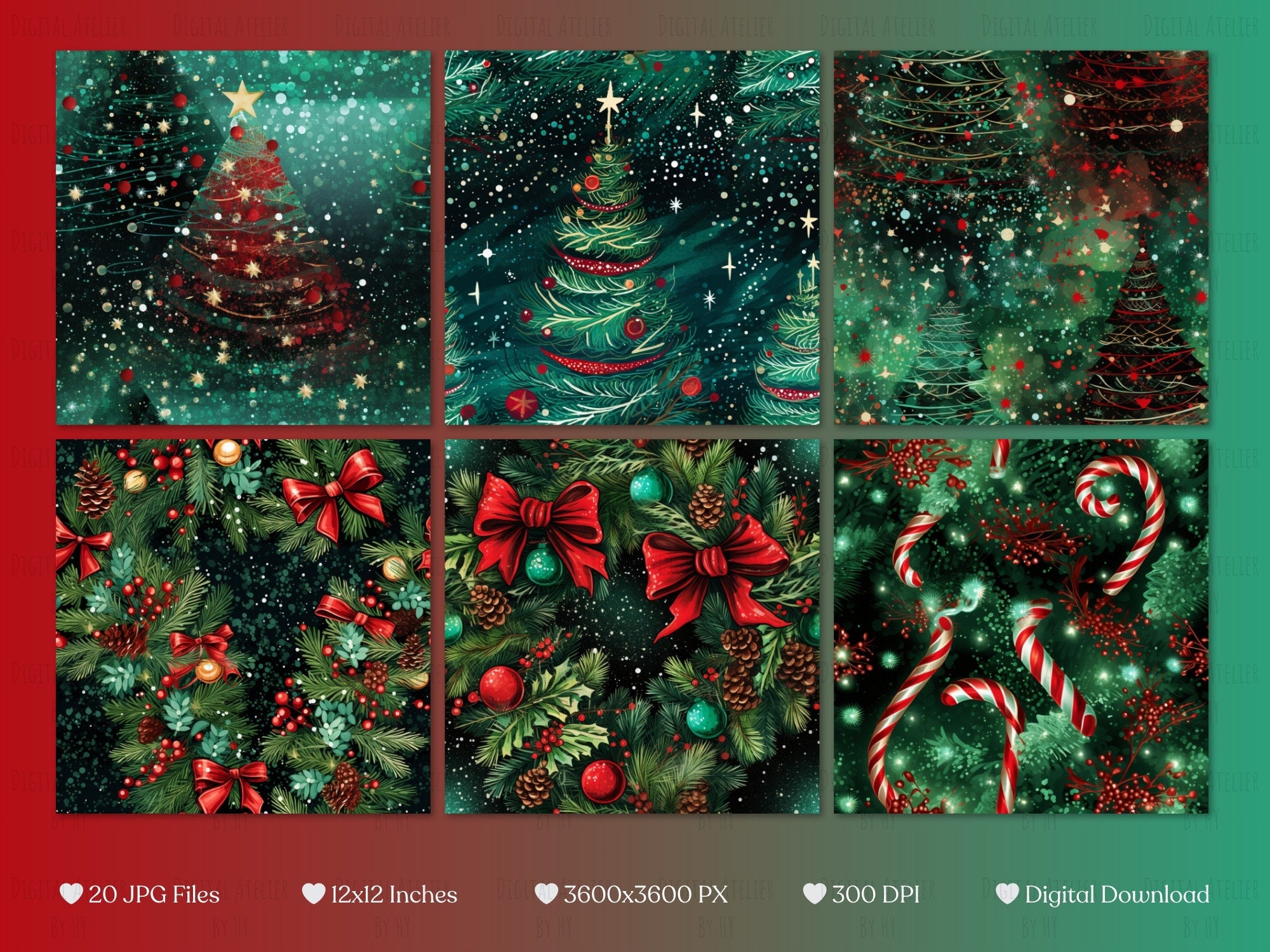 Seamless Christmas Glitter - Red and Green Digital Paper Pack. Digital ...